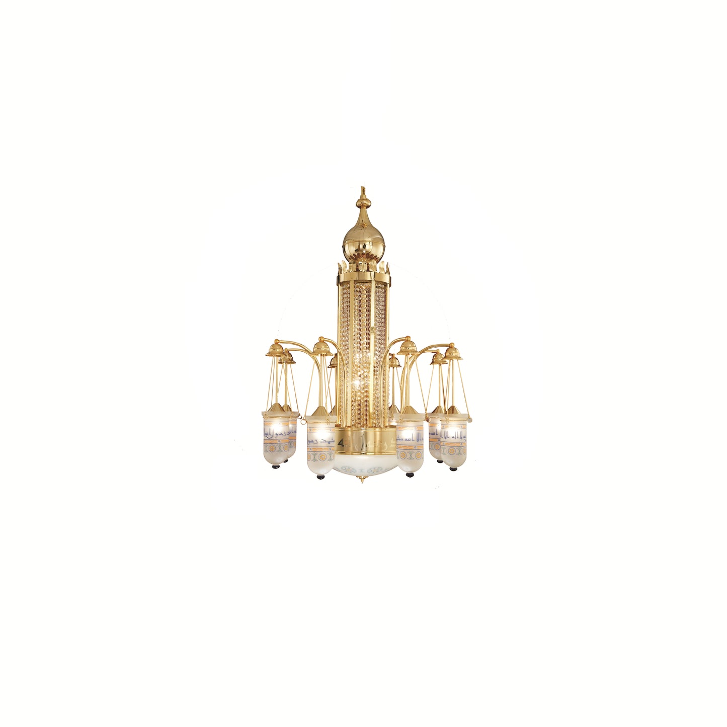 نجفة الحرم النبوي قلب كريستال، 15 لمبة، 150×110 سم - ذهبي - kandilegypt